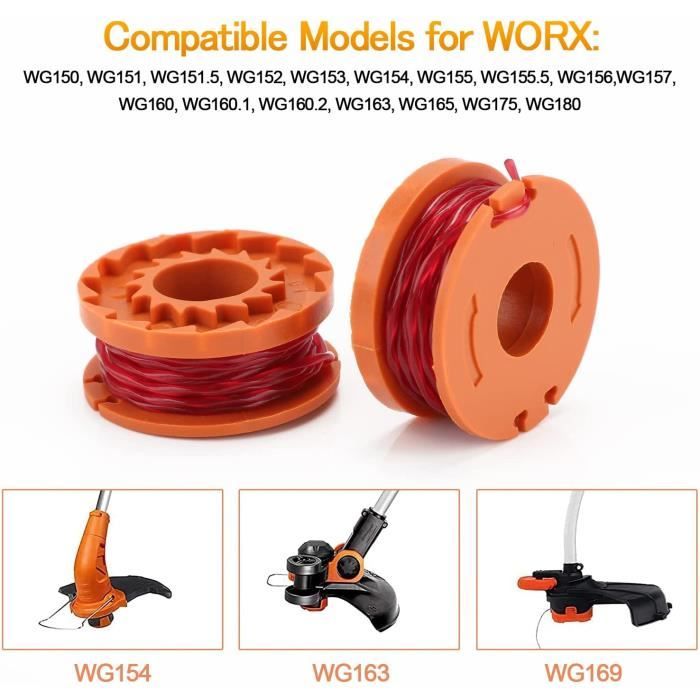 Lot de 6 bobines de fil pour coupe-bordures WORX 20 V WG163E WG184E - Bobine de fil de rechange ...