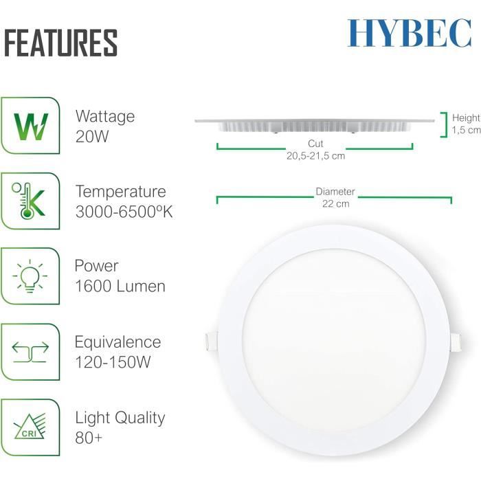 HYBEC- Spot LED Encastrable 20W, Spot LED encastrable Extra Plat ...