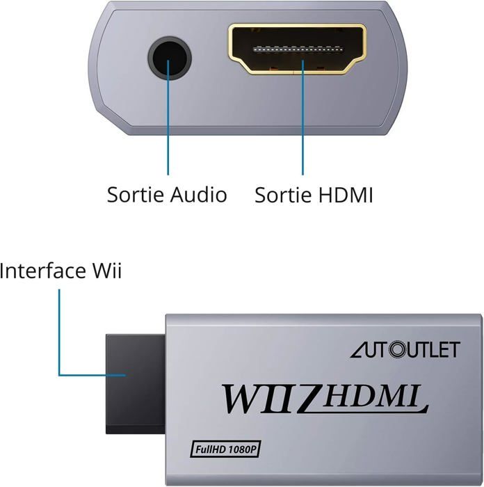 Wii vers HDMI Convertisseur Sortie Vido Audio Adaptateur Wii2HDMI 35 mm ...