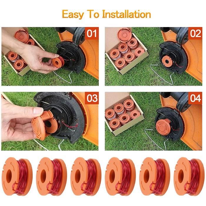 Lot de 6 bobines de fil pour coupe-bordures WORX 20 V WG163E WG184E - Bobine de fil de rechange ...