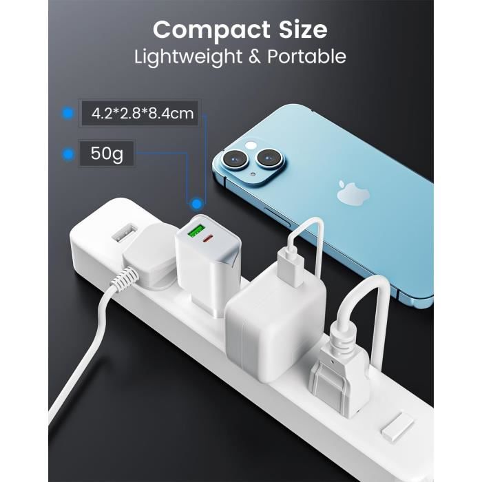 Chargeur Usb C 20W Prise Usb C Chargeur Rapide 2Porte Pd&Qc3.0 ...
