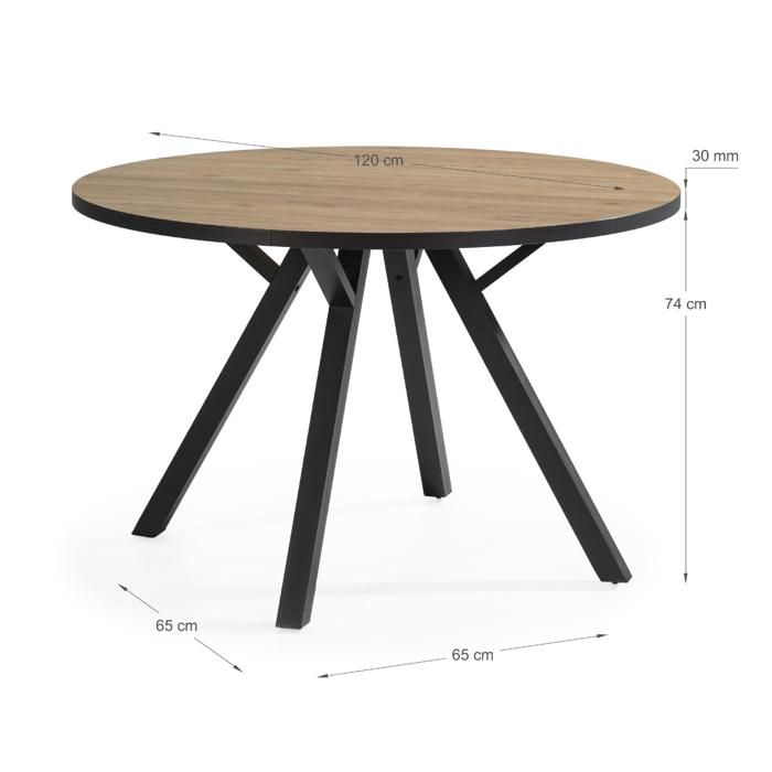 CALICOSY - Table ronde avec pieds en métal noir L120 cm - BENI - Bois ...