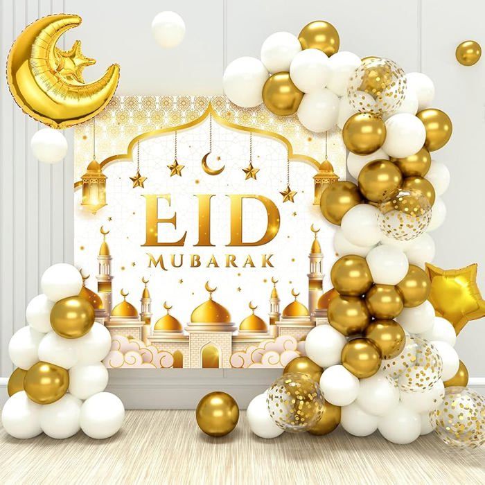 Arche Ballon et Banderole Eid Mubarak - 70 Pièces Ballon Blanc Or et ...