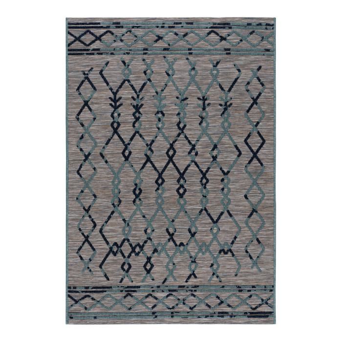 Tapis ethnique intérieur et extérieur plat design Vrensted 80x150 Bleu - Cdiscount Maison