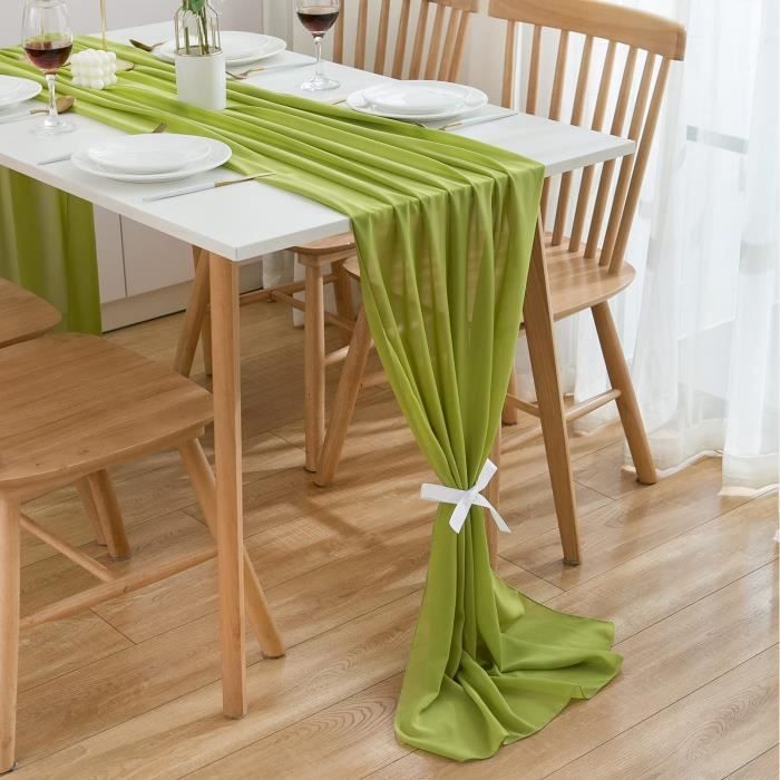 Chemin de table en étamine vert 70*300cm -Long chemin de table rustique ...