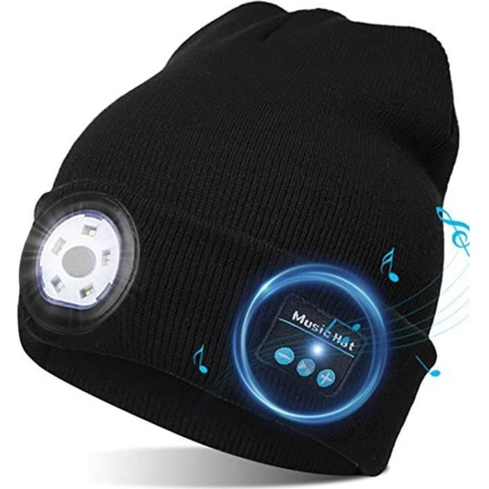 Bonnet Bluetooth 5.0 LED avec haut-parleurs stéréo intégrés et micro ...