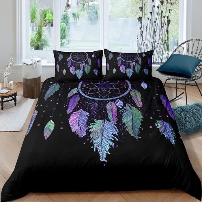 Housse De Couette Attrape Rêve 140X200 Et Taie D'Oreiller 65X65 Cm Parure De Lit Motif Plumes ...