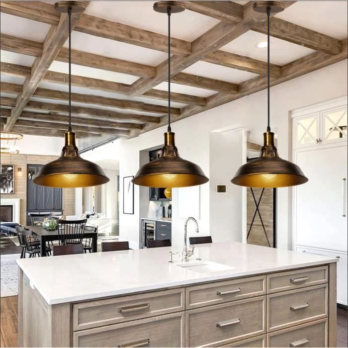 Kawoo Lot de 3 Lampe Suspension Retro en Fer,Lustre Luminaire ...