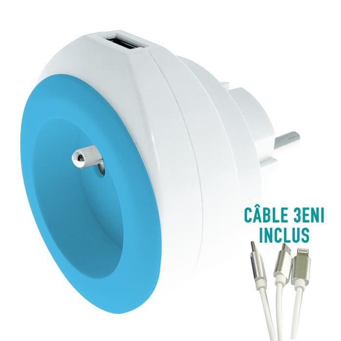 Prise 16A avec chargeur USB bleue - Cdiscount Bricolage
