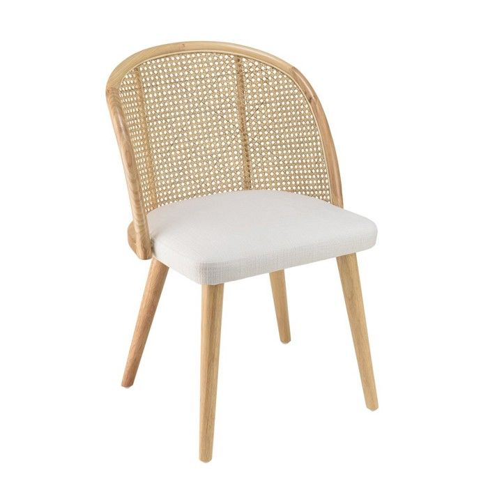 MACABANE AGATHE - Chaise bois d'Hévéa assise tissu blanc dossier ...