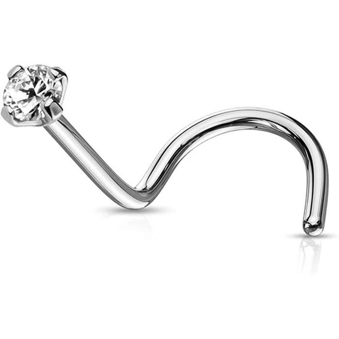 14K or blanc broche Set Pierre ronde de CZ 20 Gauge nez vis Piercing ...