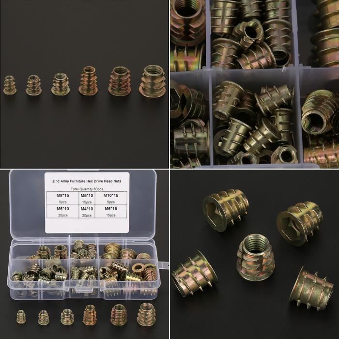 Tbest 80PCS Hex Drive Head Nut M4/M5/M6/M8/M10 Insert Nut for ...