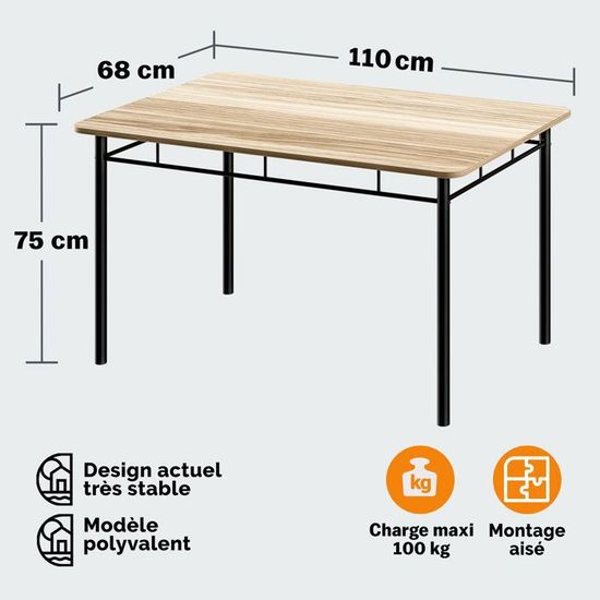 CASARIA® Ensemble LEO table avec 4 chaises chêne clair MDF métal laqué ...