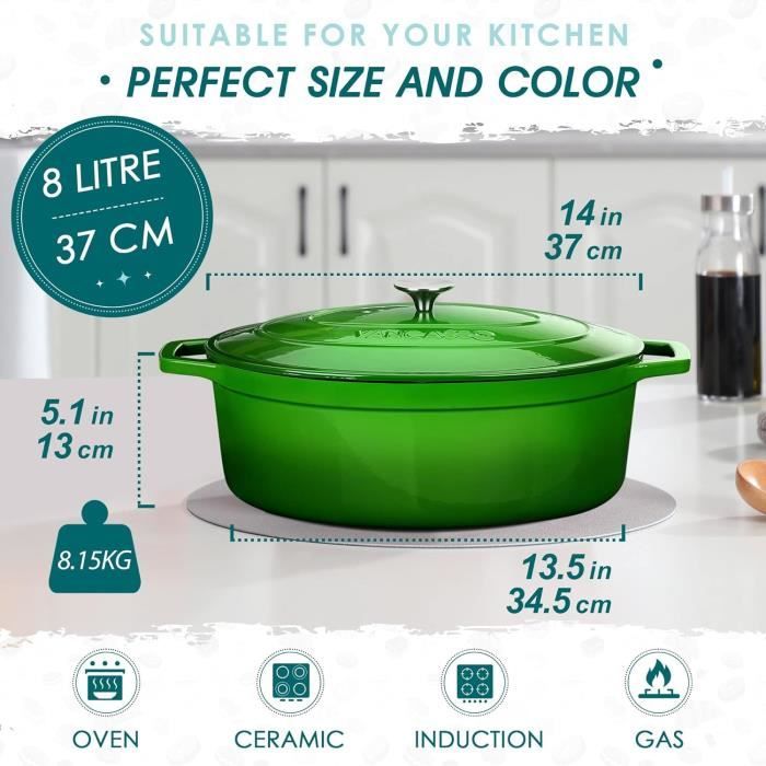 Cocotte Induction, Marmite En Fonte 8 L, Casserole Ovale Avec Couvercle ...