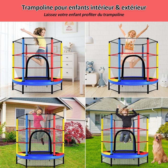 Trampoline pour Enfants Ø140cm, Cadre en Acier, Filet de Sécurité ...