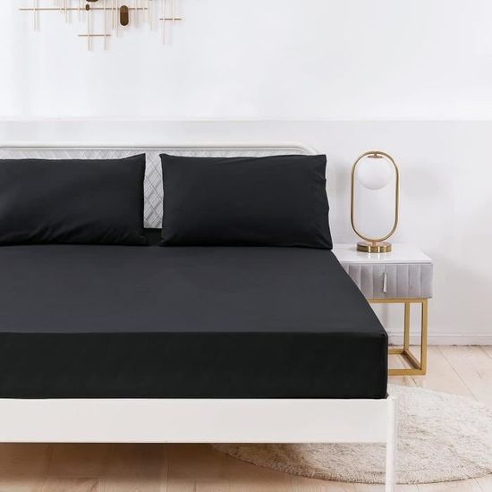 Drap Housse 180x200 cm 2 Personnes avec Grand Bonnet de 35 cm Drap-Housse Lavable et Ajustable ...