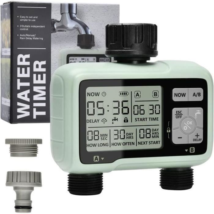 PROGRAMMATEUR D'ARROSAGE Minuterie Arrosage Automatique pour Jardin 2 Voies Minuterie Irrigation ...