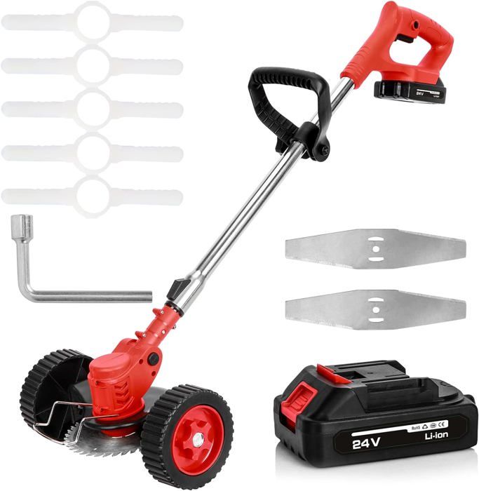 Tondeuse à gazon sans fil avec batterie et roues de chargeur de batterie, coupe-bordures ...