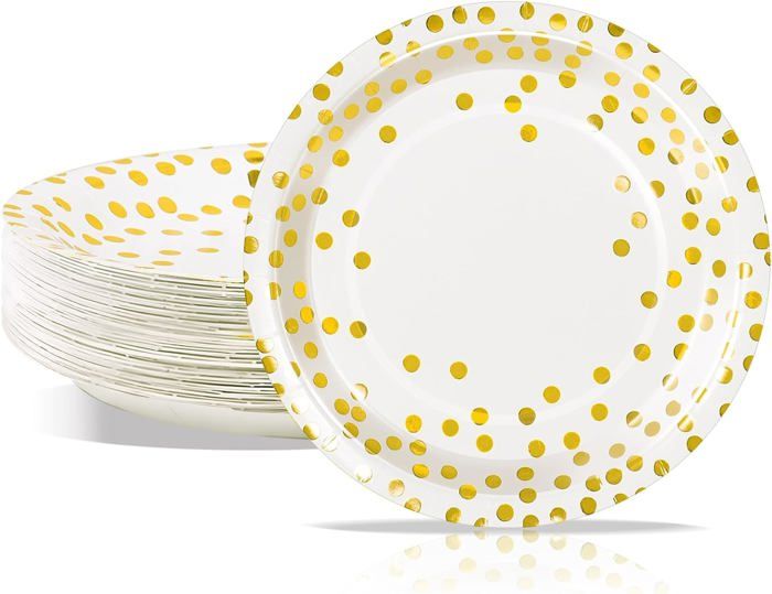 Blanc et Or Assiette Jetable Anniversaire 50pcs 18cm Assiettes en ...