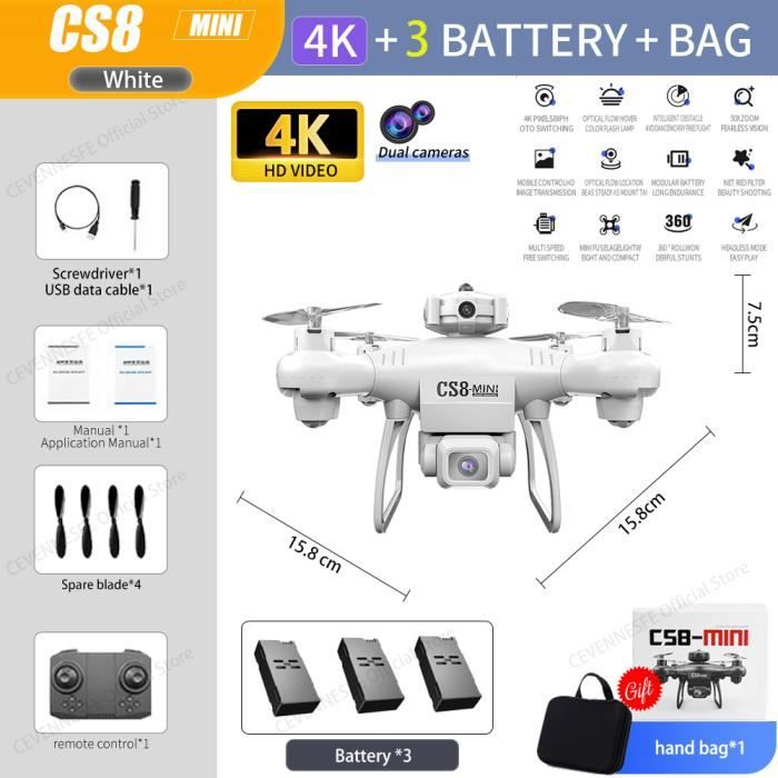 CS8 4K Blanc 3B - New CS8 Drone Obstacle Avoidance 360° RC Drone 4K ...