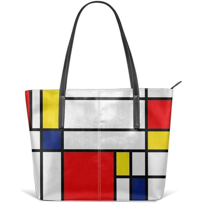 Custom Soft Leather Mondrian Composition Leather Zipper Tote Ladies ...