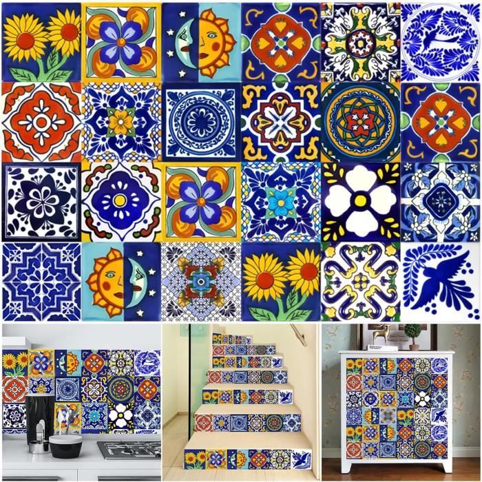 10×10Cm Stickers Autocollant Carreaux Muraux, 24 Pièce Stickers ...