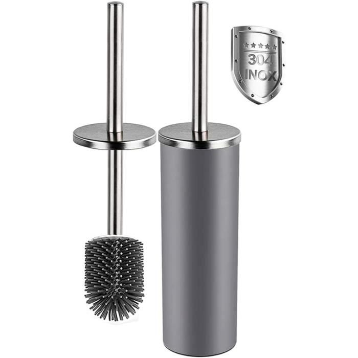 Brosse WC en silicone et récipient, poignée de couvercle en acier inoxydable, brosse de toilette ...