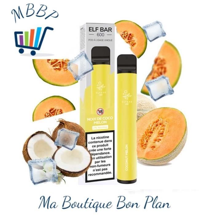 ELFBAR - 2x NOIX DE COCO MELON VAPE PEN JETABLE 20 mg 600 PUFF ...