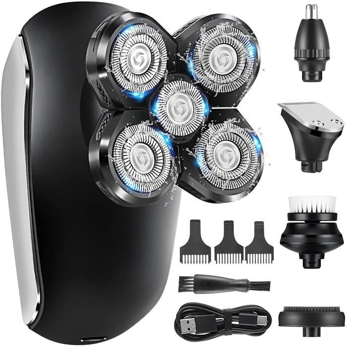 Rasoir Electriques Hommes,5 En 1 Rasoirs à Têtes Rotatives 5D Chauve ...