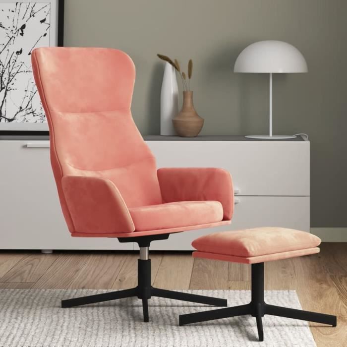 UNE Chaise de relaxation avec tabouret Rose Velours A3097488 Nouveau ...