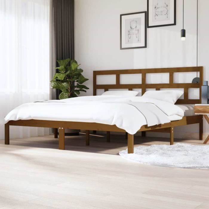Lit Double Adulte 200x200cm, Structure de lit en Bois 2 Places, Sommier ...