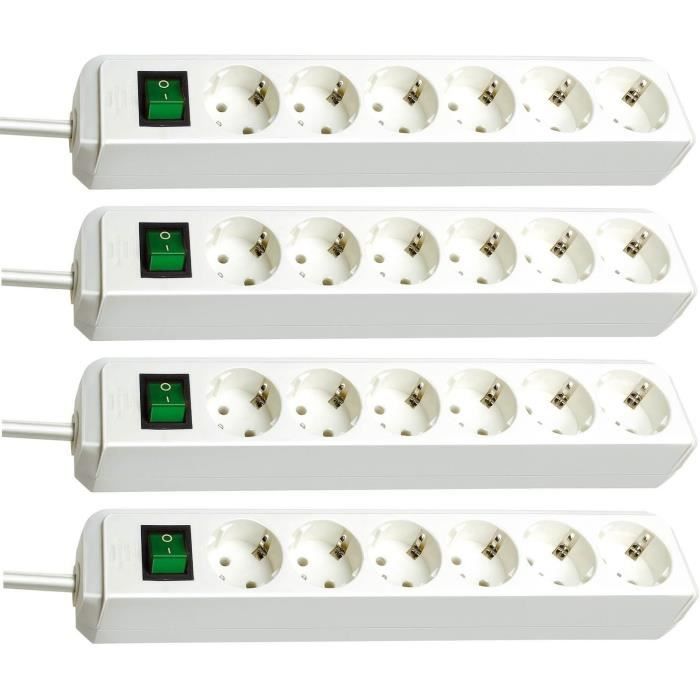Eco Line Lot De 4 Multiprises 6 Prises Avec Interrupteur Et Câble De 1 ... Eco Line Lot De 4 Multiprises 6 Prises Avec Interrupteur Et Câble De 1 ...