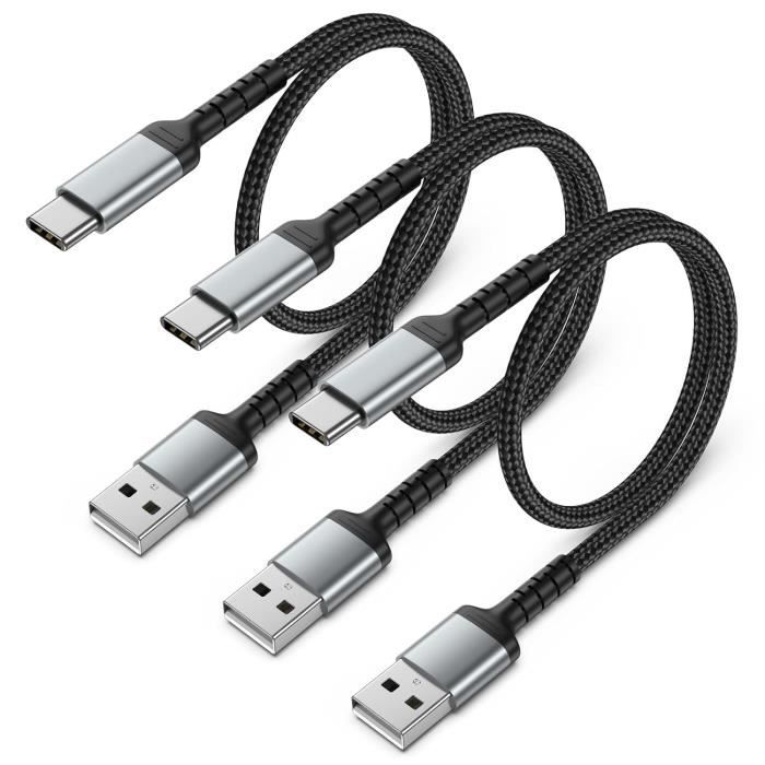 Câble USB C Court [50CM, Lot de 3], Nylon Câble USB A vers USB Type C ...