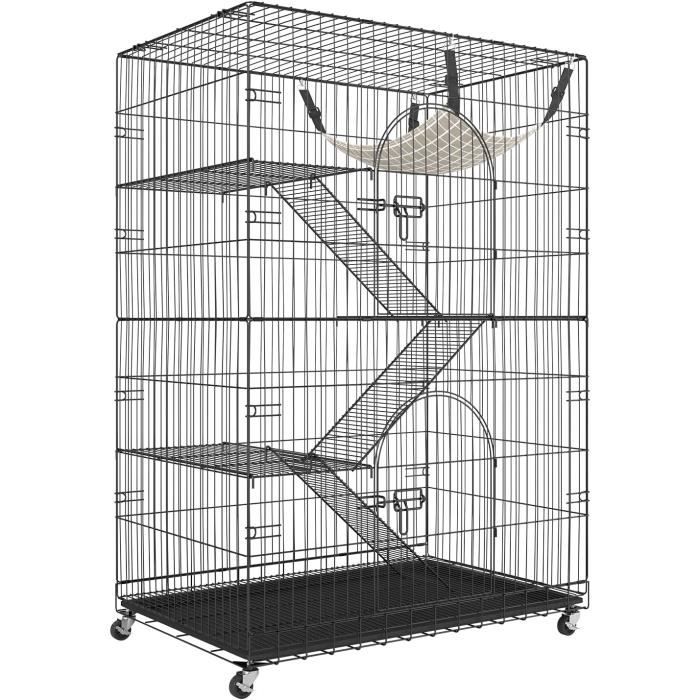 VEVOR Cage pour Chat 4 Niveaux Grande Cage sur roulettes Verrouillables ...