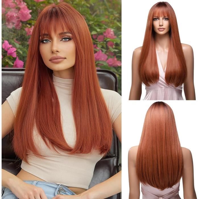 Perruques Longues Et Droites En Brun Cuivré Pour Femmes Perruque Ombre ...