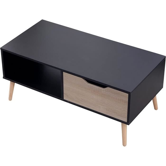 Table Basse Avec Tiroir Style Scandinave Noire Freja. Table De Salon En ...