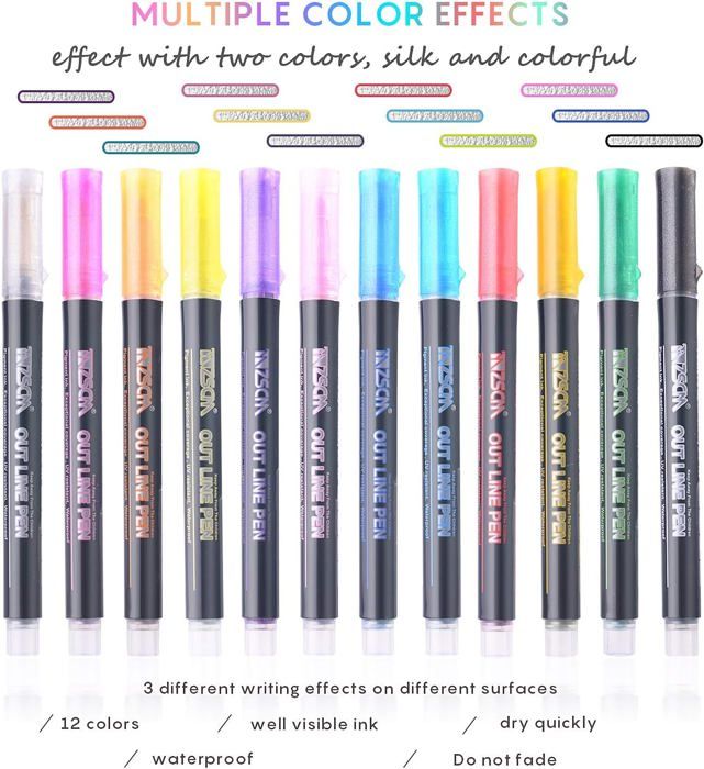 Stylos de Contour, 12 Couleurs Magic Pen Stylo Magique Double Ligne ...