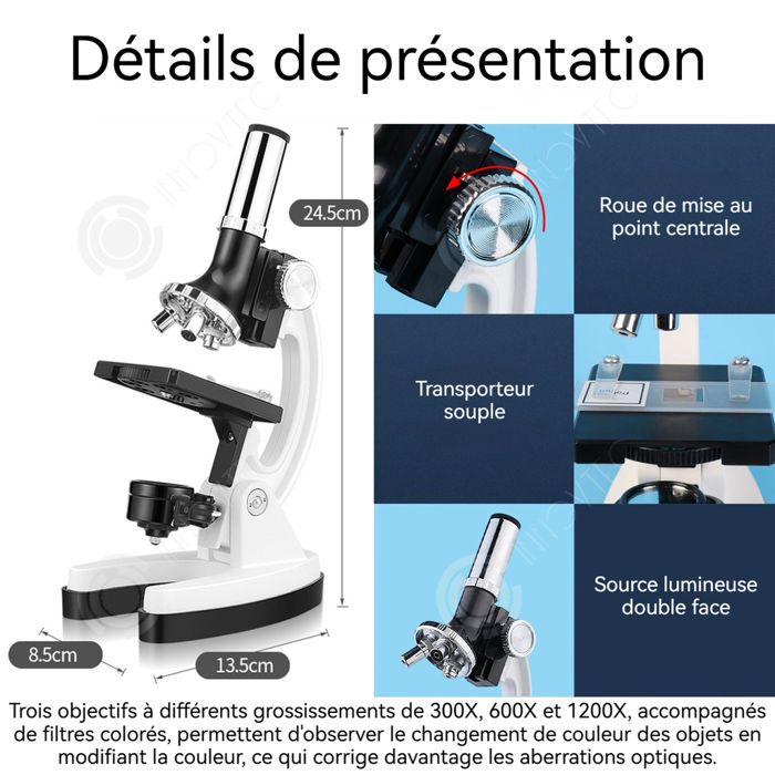 INN Microscope pour enfants 1200x Microscope haute définition avec ...