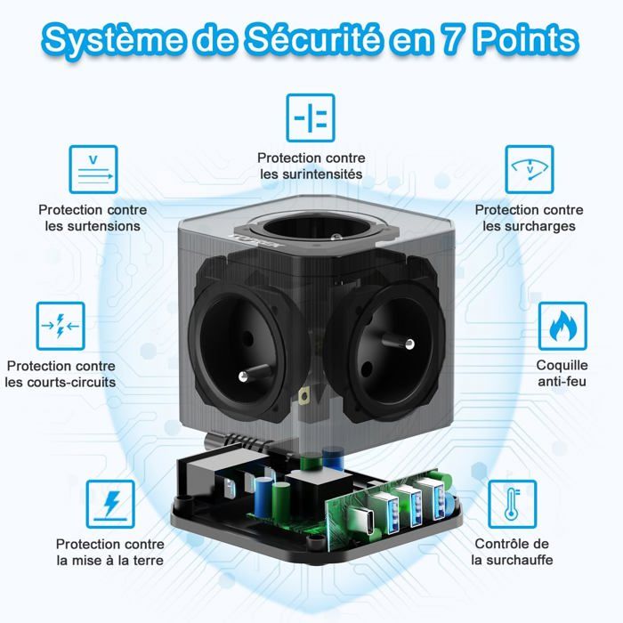 Multiprise Usb Cube, Cube Rallonge Multiprise 2M Avec 5 Prises Ac ...