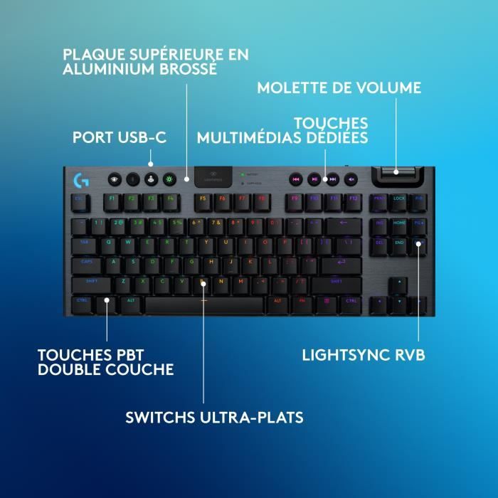 Clavier gamer - Sans fil - Logitech G - G915 TKL X - AZERTY - Switch ...
