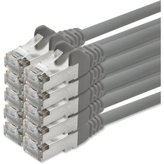 0,5m gris 10 pièces CAT5 SF-UTP Câble Ethernet Set Câble Réseau RJ45 câble de Patch LAN Câble ...