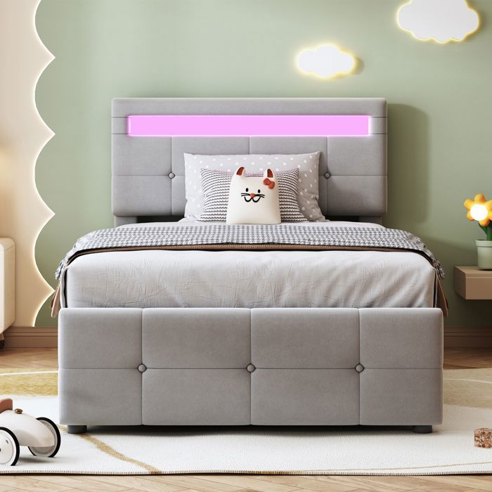 Lit capitonn avec clairage LED,tte de lit rglable en hauteur, tissu ...