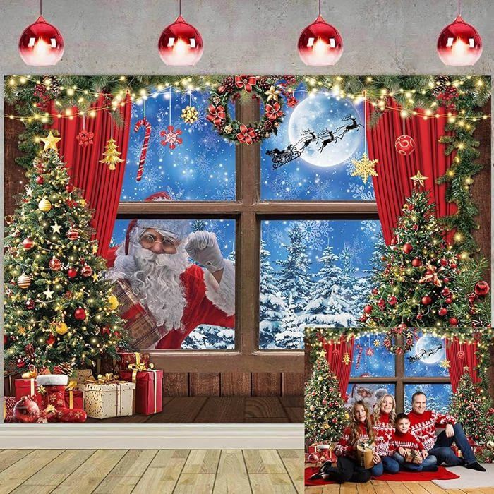 Christmas Window Photography Backdrop Santa Claus Christmas Tree Snow ...