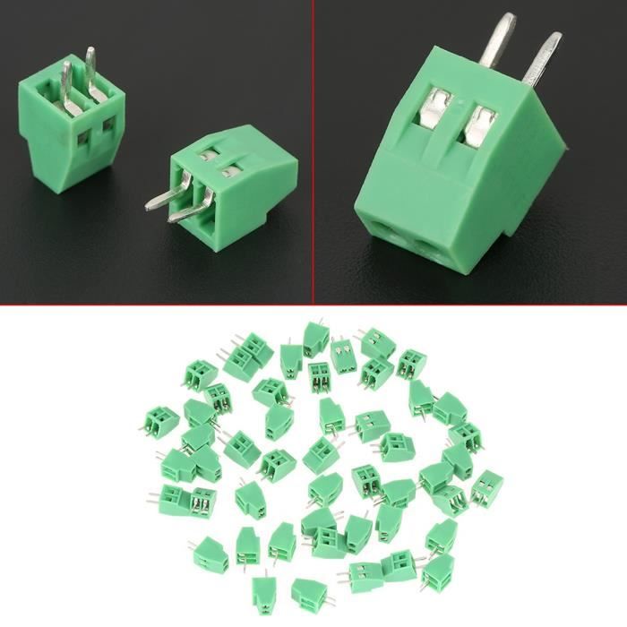 Connecteur de bornier 50pcs 2.54mm Pitch 2 Pin PCB Screw Terminal Block ...