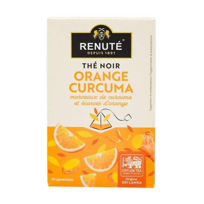 Renuté - Thé noir à l'orange et curcuma - 20 sachets - Boîte 32g ...
