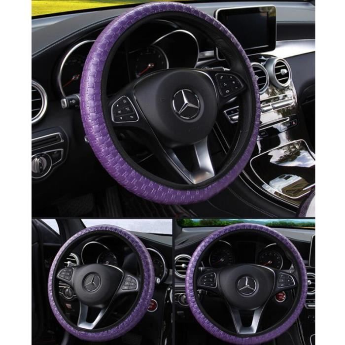 Couvre volant,Housse de volant de voiture en cuir tissé,élastique,sans ...