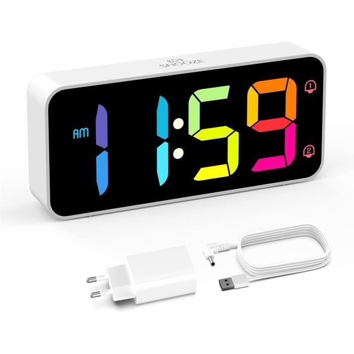 Reveil, Réveil Numérique Avec Grand Écran Led, 0-100% Luminosité, 90 ...
