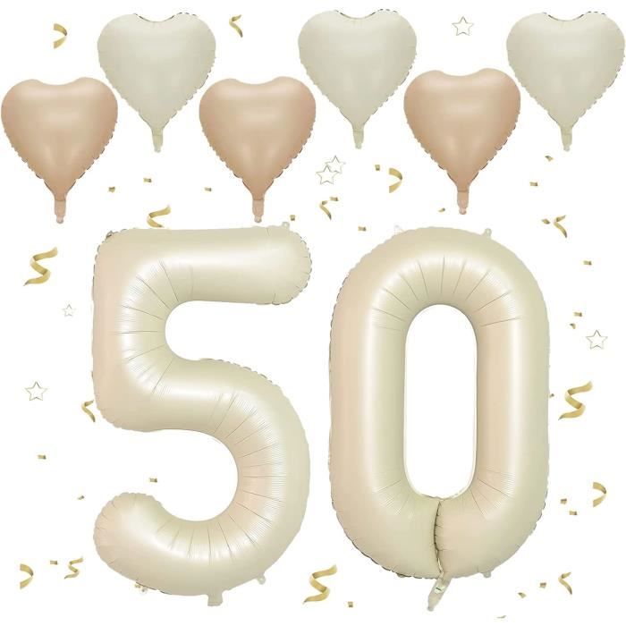 Ballon Anniversaire 50 Ans Couleur Crème, 101 Cm Ballon Chiffre 50 ...