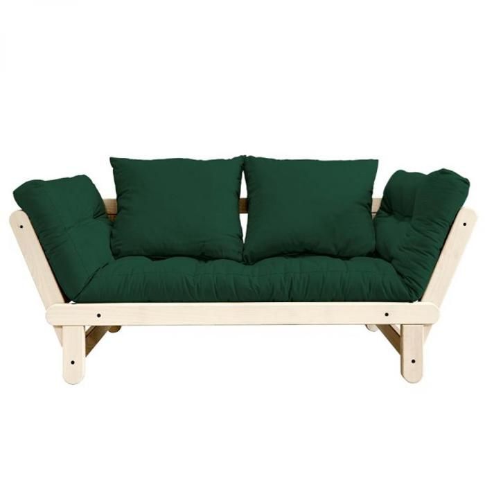 Banquette méridienne futon BEAT pin naturel tissu coloris vert forêt ...