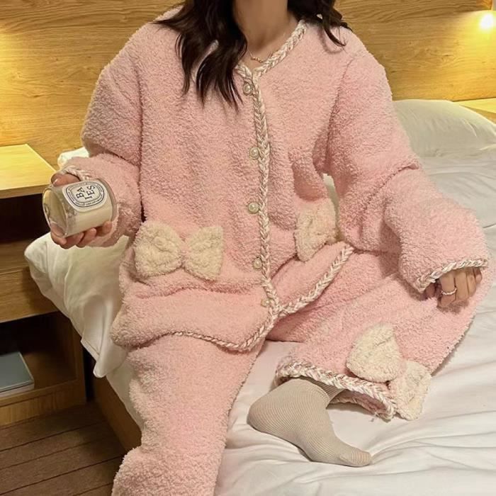 Pyjama Rose Pour Femme - Epais Chaud Corail Polaire Vetements De Nuit ...